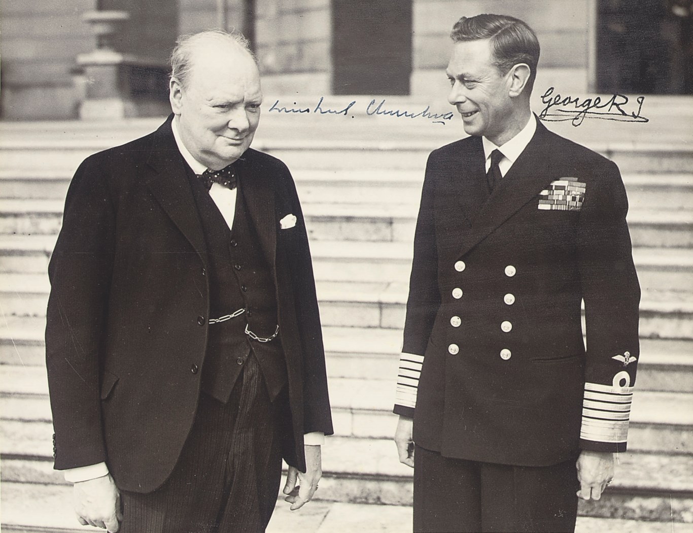 CHURCHILL, Winston S. and GEORGE VI. Photograph signed (on the image ...